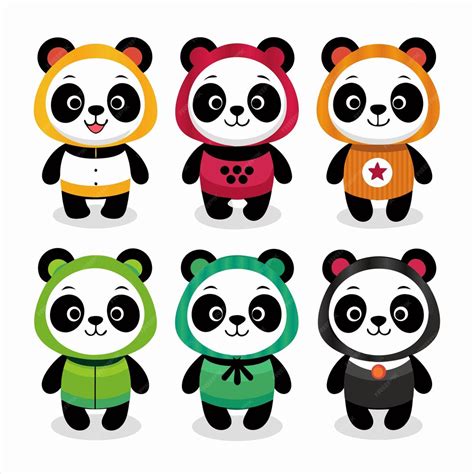 Premium Vector A Collection Of Pandas With Different Colors And One