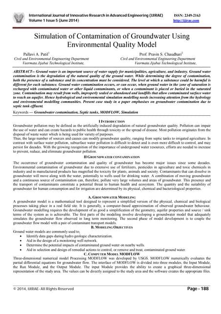 Simulation Of Contamination Of Groundwater Using Environmental Quality