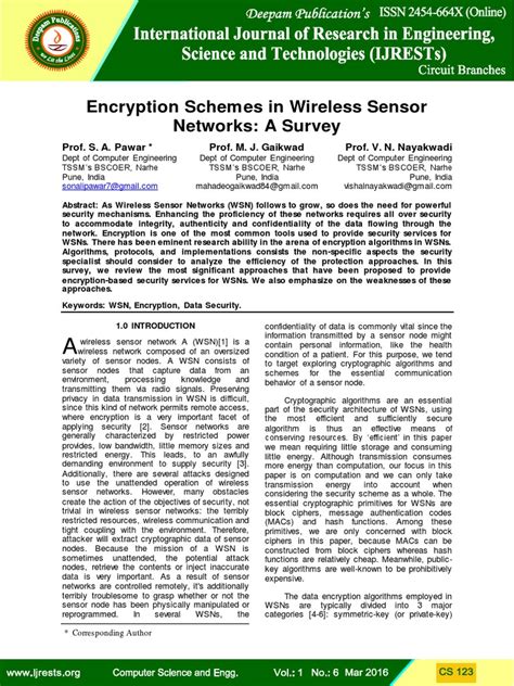 Encryption Schemes In Wireless Sensor Networks A Survey Descargar