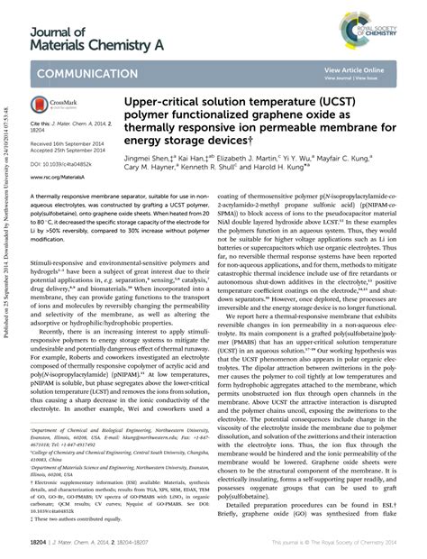 Pdf Upper Critical Solution Temperature Ucst Polymer Functionalized