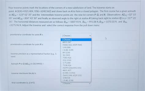 Solved Four Traverse Points Mark The Locations Of The