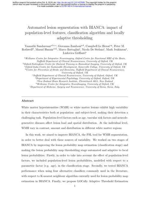 pdf automated lesion segmentation with bianca impact of population