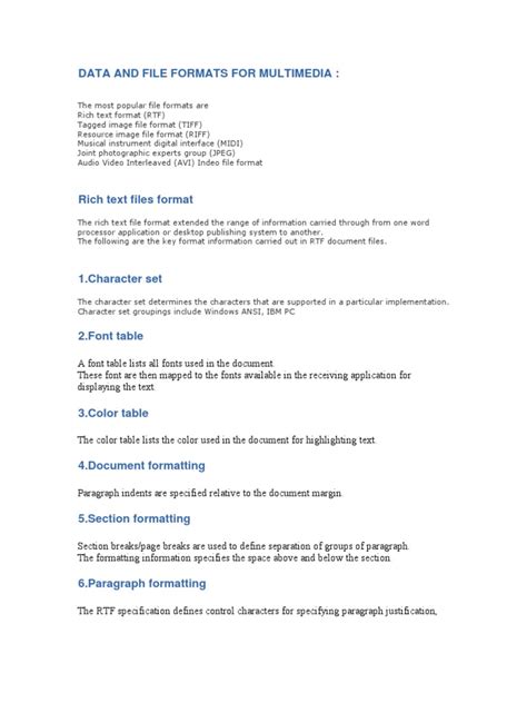 data and file formats for multimedia pdf file format text file