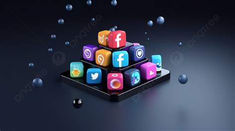 Social Media Icons Stacked High Above A Black Background 3d Rendering Premium Social Media