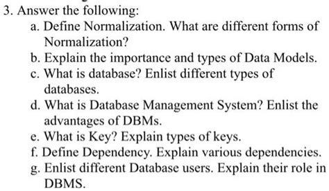 3 Answer The Following A Define Normalization What Are Different Forms Of Normalization B
