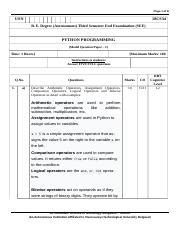 Python Model Question Paper Doc Page Of USN CS B E Degree Autonomous Third
