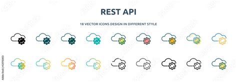 Rest Api Icon In Different Styles Such As Thin Line Thick Line Two Color Glyph Colorful
