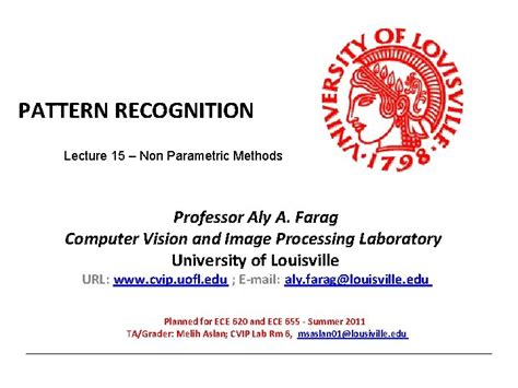 Pattern Recognition Lecture 15 Non Parametric Methods Professor