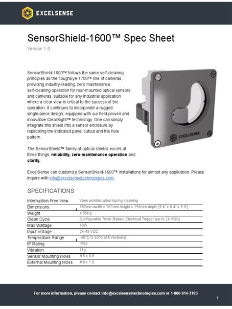 Sensorshield 1600 Specification Sheet Pdf Sensor Electrical