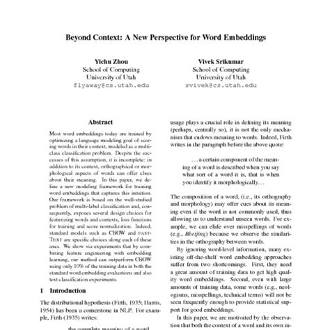 Beyond Context A New Perspective For Word Embeddings Acl Anthology
