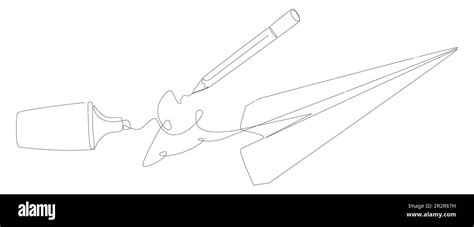 One Continuous Line Of Paper Airplane Drawn By With Felt Tip Pen Thin Line Illustration Vector