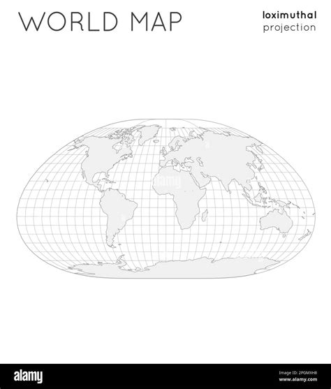 World Map Globe In Loximuthal Projection With Graticule Lines Style Outline Vector
