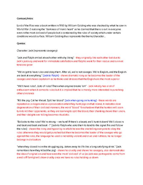 Lord Of The Flies Quotes And Analysis On Jacks Character And Savagery