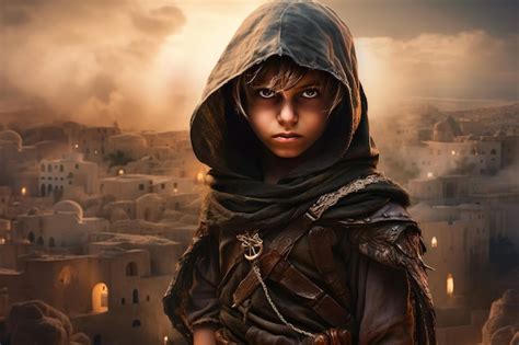 Premium Ai Image Agile Hooded Warrior Fantasy Ancient Weapon Generate Ai