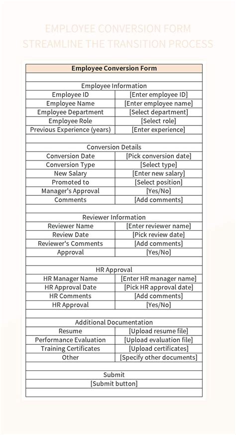 Employee Conversion Form Streamline The Transition Process Excel Template And Google Sheets File