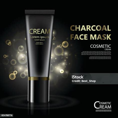 럭셔리 화장품 병 패키지 스킨 케어 크림 숯불 얼굴 마스크 뷰티 화장품 제품 포스터 Bokeh 배경 건강한 생활방식에 대한 스톡 벡터 아트 및 기타 이미지 Istock