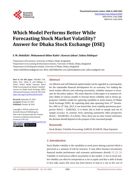 Pdf Which Model Performs Better While Forecasting Stock Market Volatility Answer For Dhaka