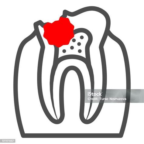 캐리 라인 아이콘 인간 질병 개념 흰색 배경에 치아 기호의 염증 모바일 개념 및 웹 디자인을위한 윤곽 스타일 카ies 아이콘