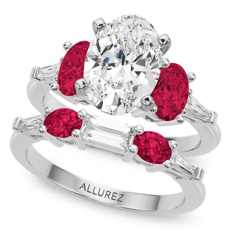 Oval Lab Grown Diamond Ruby Bridal Set In Platinum Ct AZ