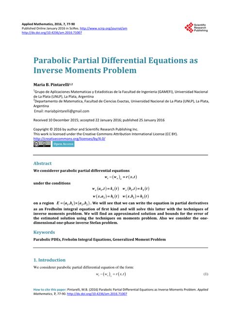 Pdf Parabolic Partial Differential Equations As Inverse Moments Problem