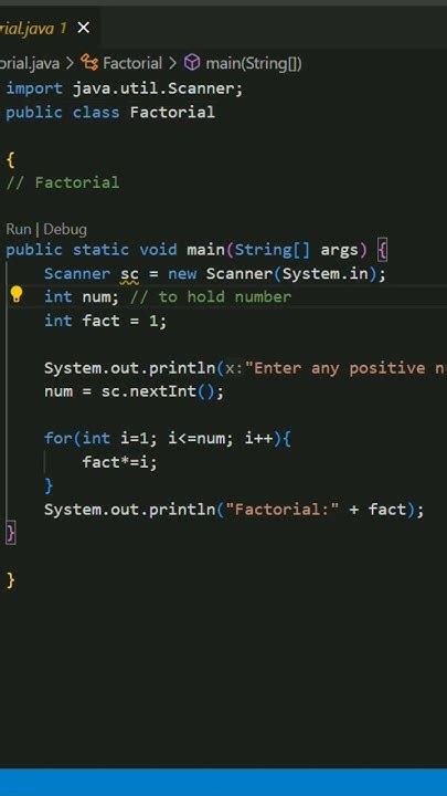 Factorial Of A Number Using Java Shortvideo Shorts Ytshorts Youtube