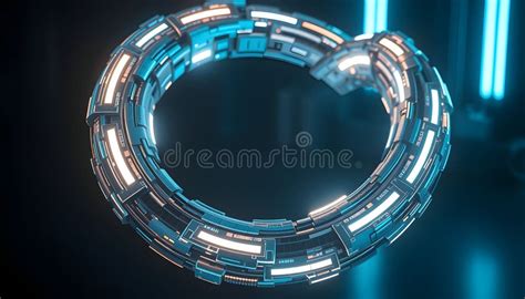 Futuristic Technological Ring With Glowing Elements And Circuits Stock