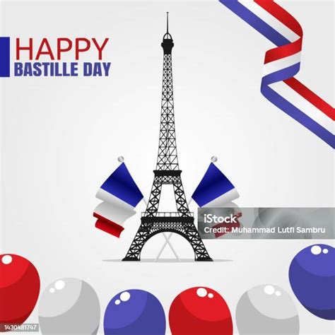 해피 바스티유 데이 벡터 일러스트 레이 션 인사말 카드 포스터 및 배너에 적합합니다 에펠탑에 대한 스톡 벡터 아트 및 기타 이미지 에펠탑 0명 7월 Istock