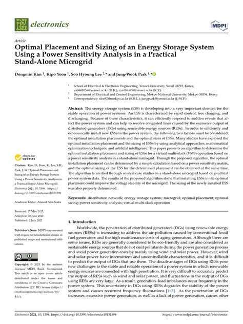 Optimal Placement And Sizing Of An Energy Storage Pdf Linear