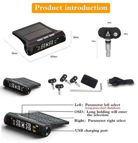 Solar Display Internal TPMS Car Tyre Pressure Monitoring System With Tyres Sensors Bar PSI