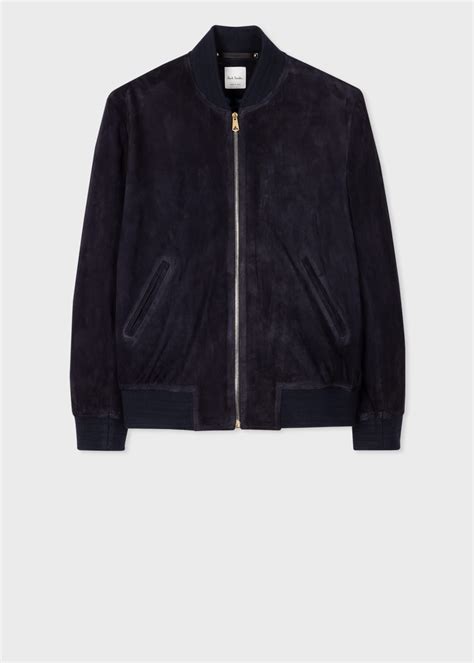 Mens Dark Navy Suede Bomber Jacket