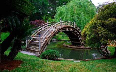 Park Trees Wood Arch Bridge Water Grass Wallpaper Travel And