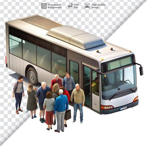 Passengers Boarding A Public Bus On A White Background Premium Ai