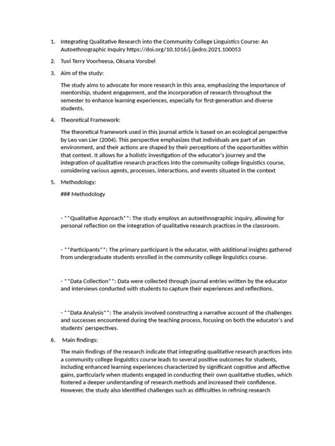 Integrating Qualitative Research Into The Community College Linguistics