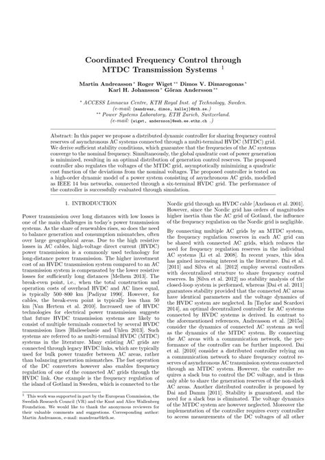 Pdf Coordinated Frequency Control Through Mtdc Transmission Systems