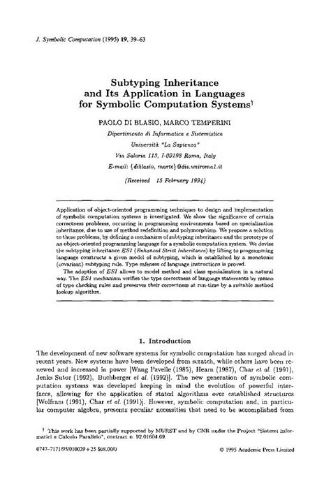 Pdf Subtyping Inheritance And Its Application In Languages For Symbolic Computation Systems