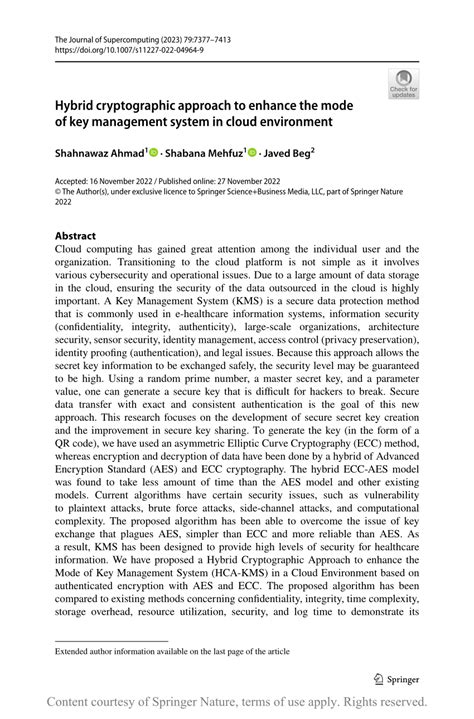 Hybrid Cryptographic Approach To Enhance The Mode Of Key Management