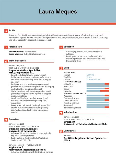 Implementation Specialist Resume Example Kickresume