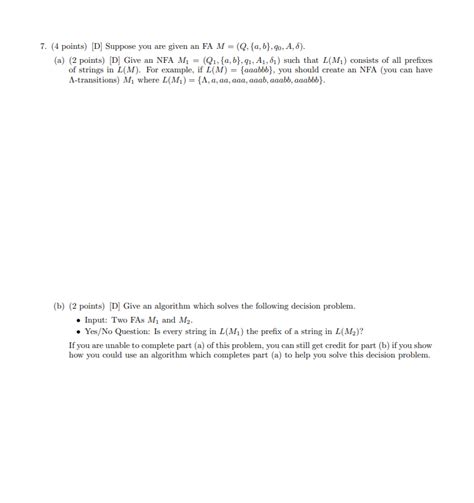 solved 7 4 points [d] suppose you are given an fa