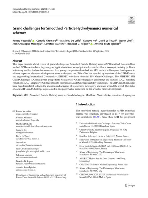 Grand Challenges For Smoothed Particle Hydrodynamics Numerical Schemes Pdf Finite Element