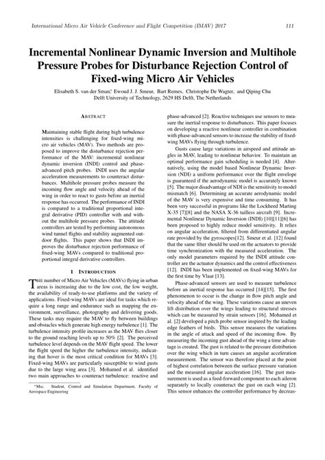 Pdf Incremental Nonlinear Dynamic Inversion And Multihole Pressure Probes For Disturbance