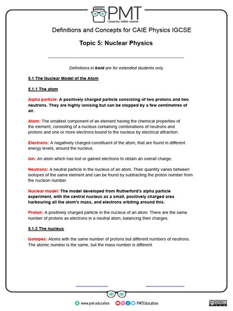 Definitions Topic 5 Nuclear Physics Caie Physics Igcse 2 Pdf