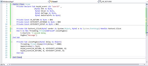Vb Net Auto Send Enter Key On Message Box After Seconds Stack Overflow