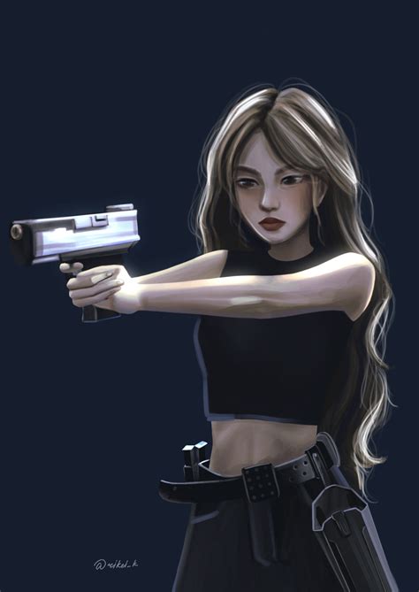 Иллюстрация Девушка с пистолетом в стиле компьютерная графика