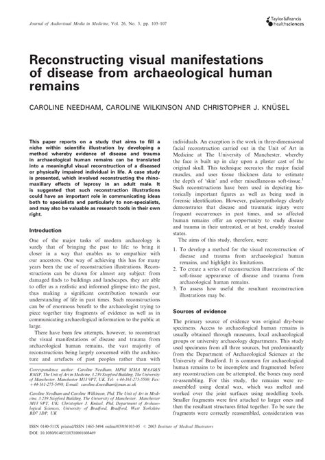 Pdf Reconstructing Visual Manifestations Of Disease From Archaeological Human Remains