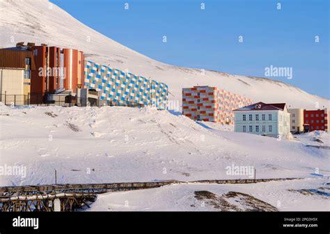 Russian Coal Mining Town Barentsburg At Fjord Groenfjorden Svalbard The Coal Mine Is Still In
