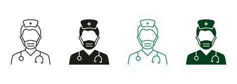 Professional Doctor In Face Mask With Stethoscope Line And Silhouette