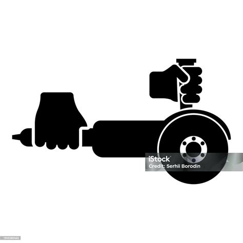 암 일렉트릭 원형 톱앵글을 사용 하 여 손 도구에 표면 분쇄기 디스크 휴대용 불가리아어 폴란드어 샌드머신 처리 절단 아이콘 블랙 컬러 벡터 일러스트 플랫 스타일 이미지