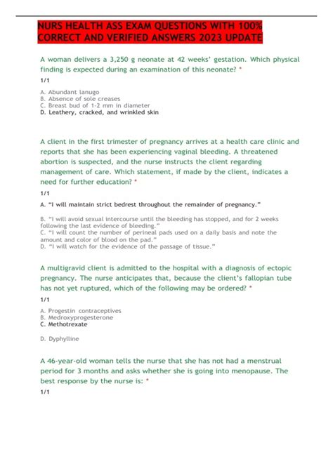 Nurs Health Ass Exam Questions With 100 Correct And Verified Answers