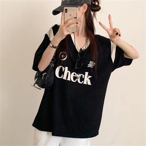 픽데이 후기만족오버핏 키코 브이넥 레터링 배색 블록코어 반팔 티셔츠 3color