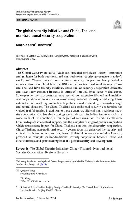Pdf The Global Security Initiative And Chinathailand Non Traditional